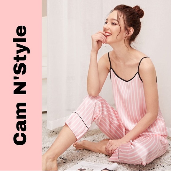 Boutique | Intimates & Sleepwear | New 3piece Pink Stripe Satin ...